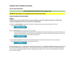 ACC 311 Final Project II Student Workbook - Southern New Hampshire ...