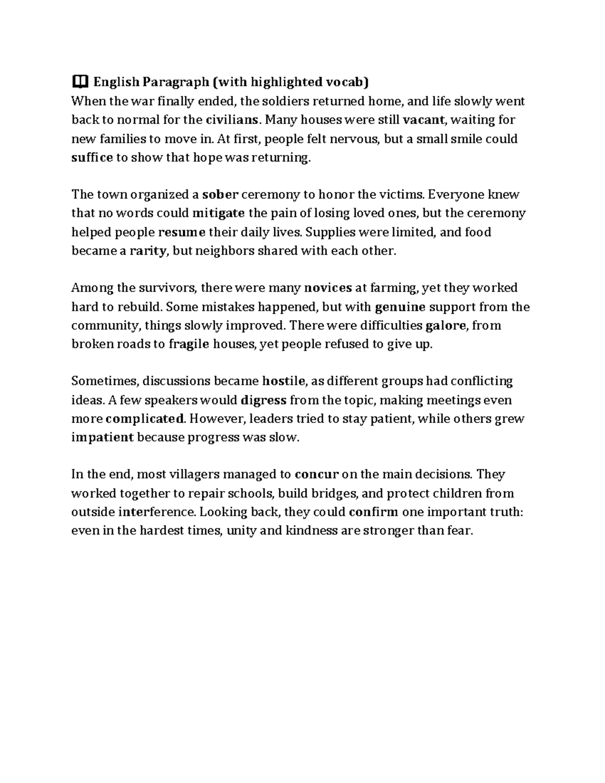 English Paragraph Analysis and Vocabulary Highlights (Week 1 - abc ...