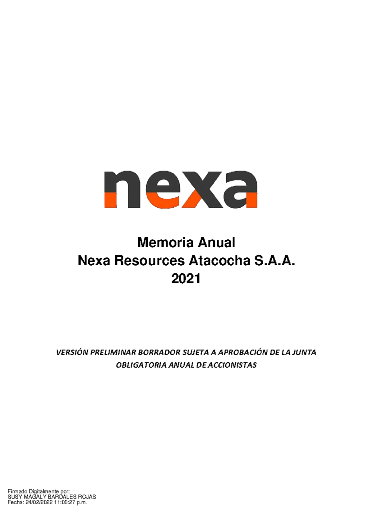 Atacocha Memoria Anual 2021 - Memoria Anual Nexa Resources Atacocha S.A ...