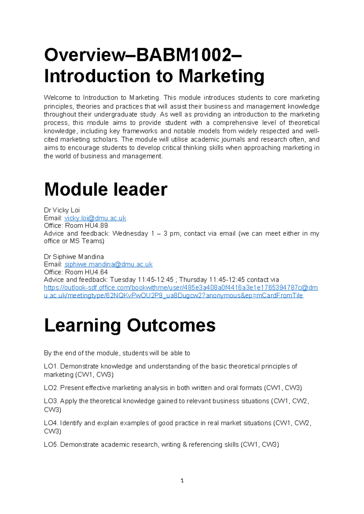 Introduction to Marketing Module Handbook 2025 - Studocu