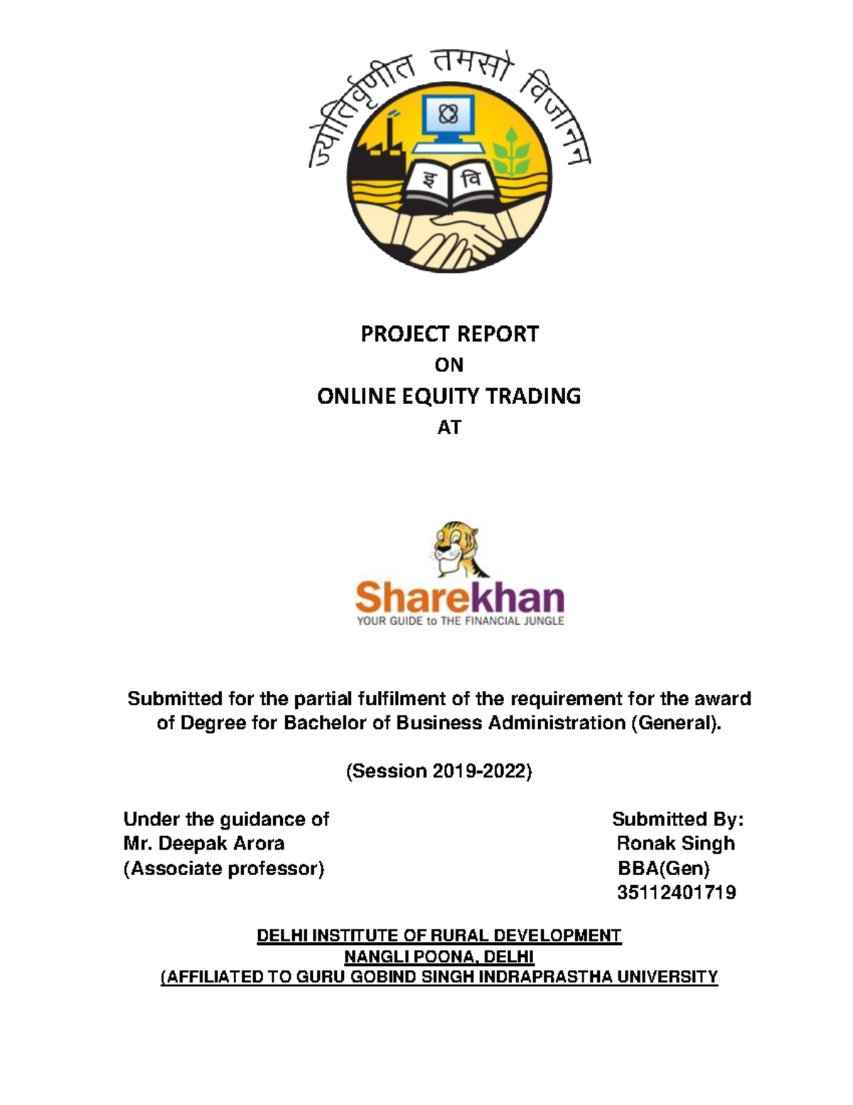 BBA Project Report on Online Equity Trading at Sharekhan (2019-2022 ...