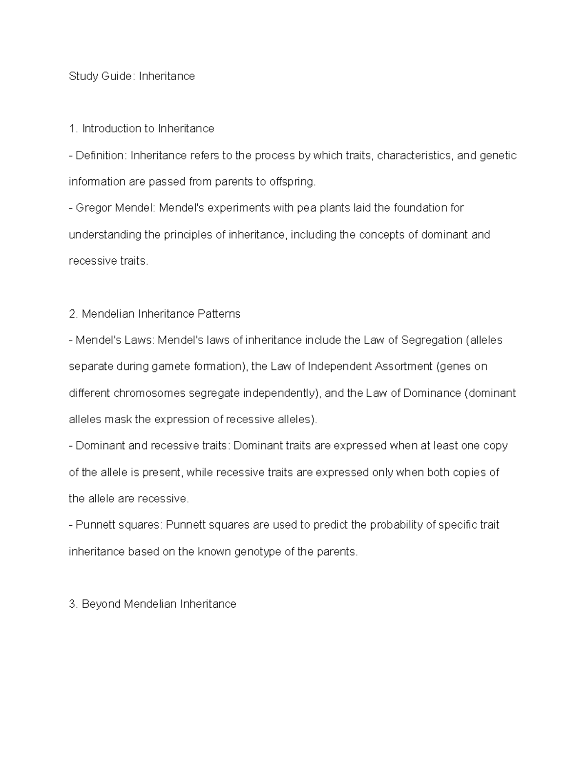 Inheritance 3.4 IB Biology - Study Guide: Inheritance Introduction to ...