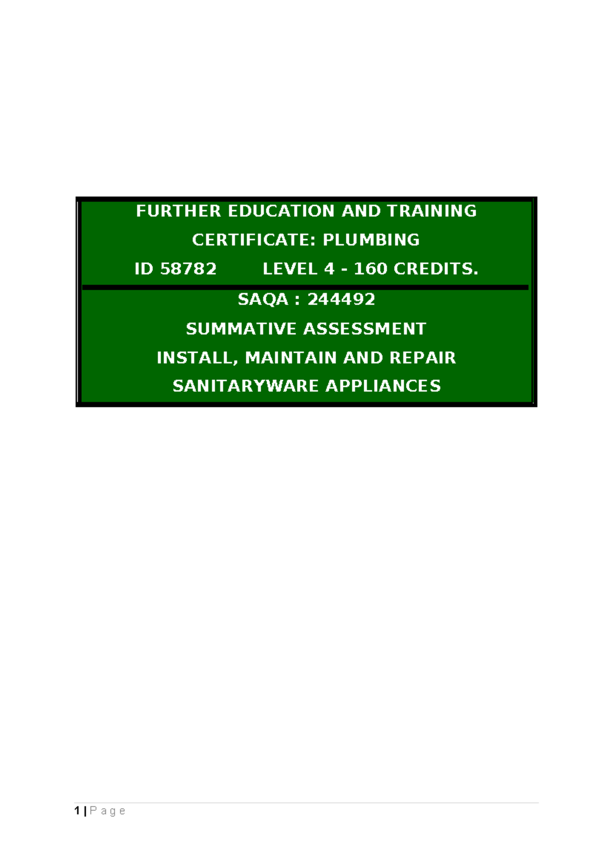 244492 - Summative Assessment Guide for Plumbing Level 4 Skills - Studocu