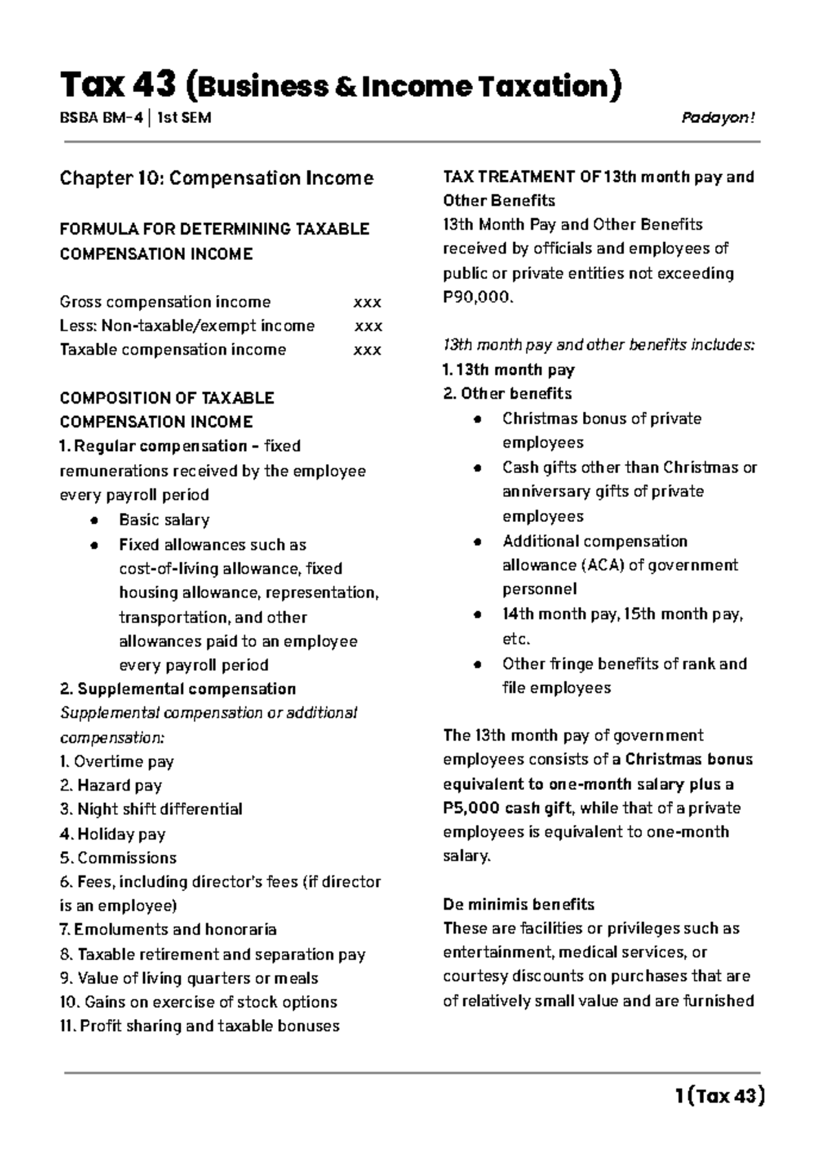Tax 43 - Chapter 10: Understanding Compensation Income - Studocu