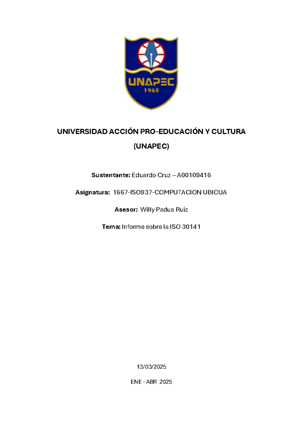 Informe sobre la norma ISO 30141 en sistemas IoT - UBICUA - Studocu