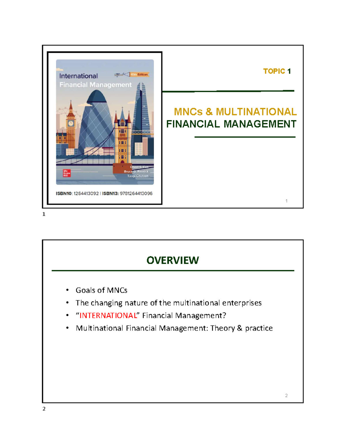 IFM 1: Overview of Multinational Financial Management - Studocu