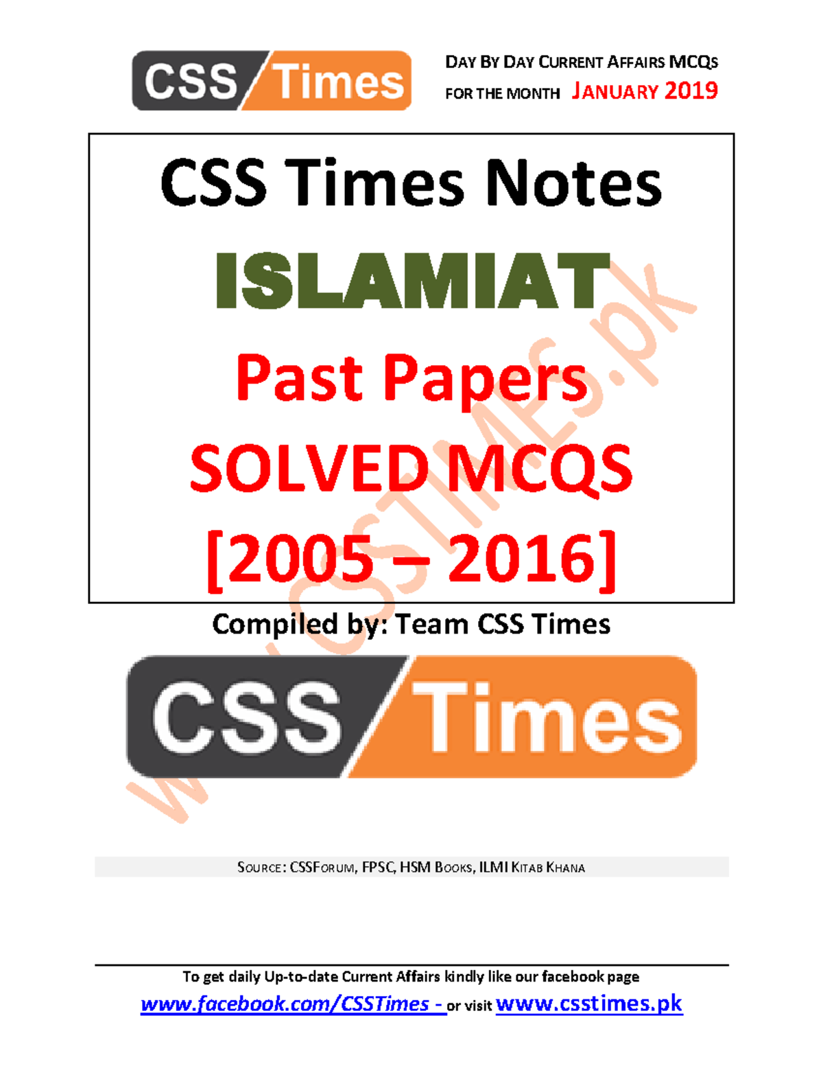 CSS Islamiat Past Papers MCQs Compilation (2005-2016) by CSSTimes - Studocu