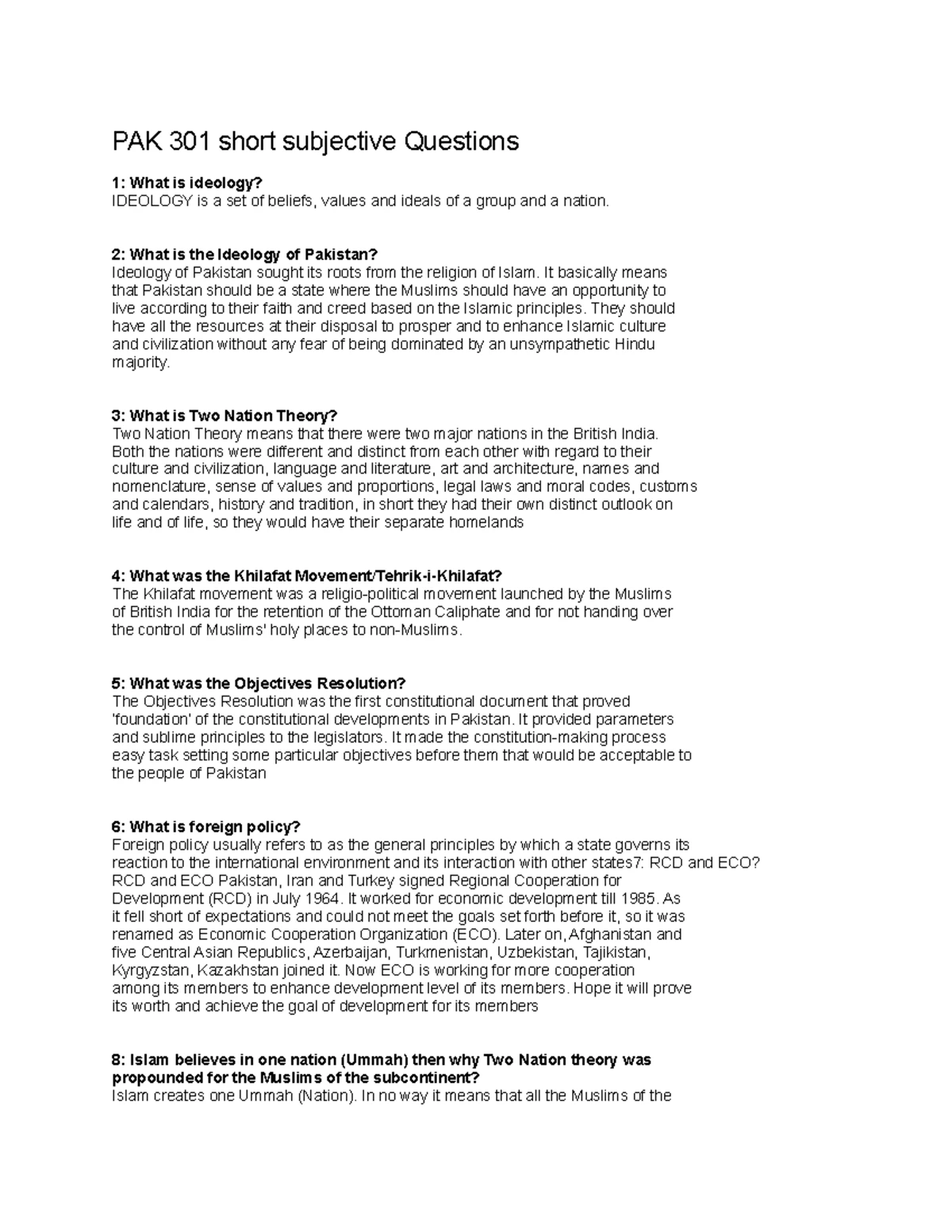 PAK 301 Solved MCQs Mega File-virtual study solutions - V irtual Study Solutions - Studocu