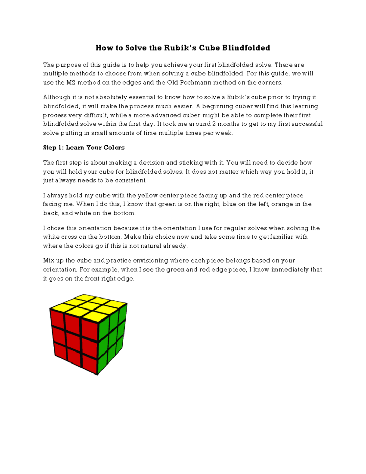 Rubik's Cube Blindfolded Solving Guide: M2 & Old Pochmann Methods - Studocu