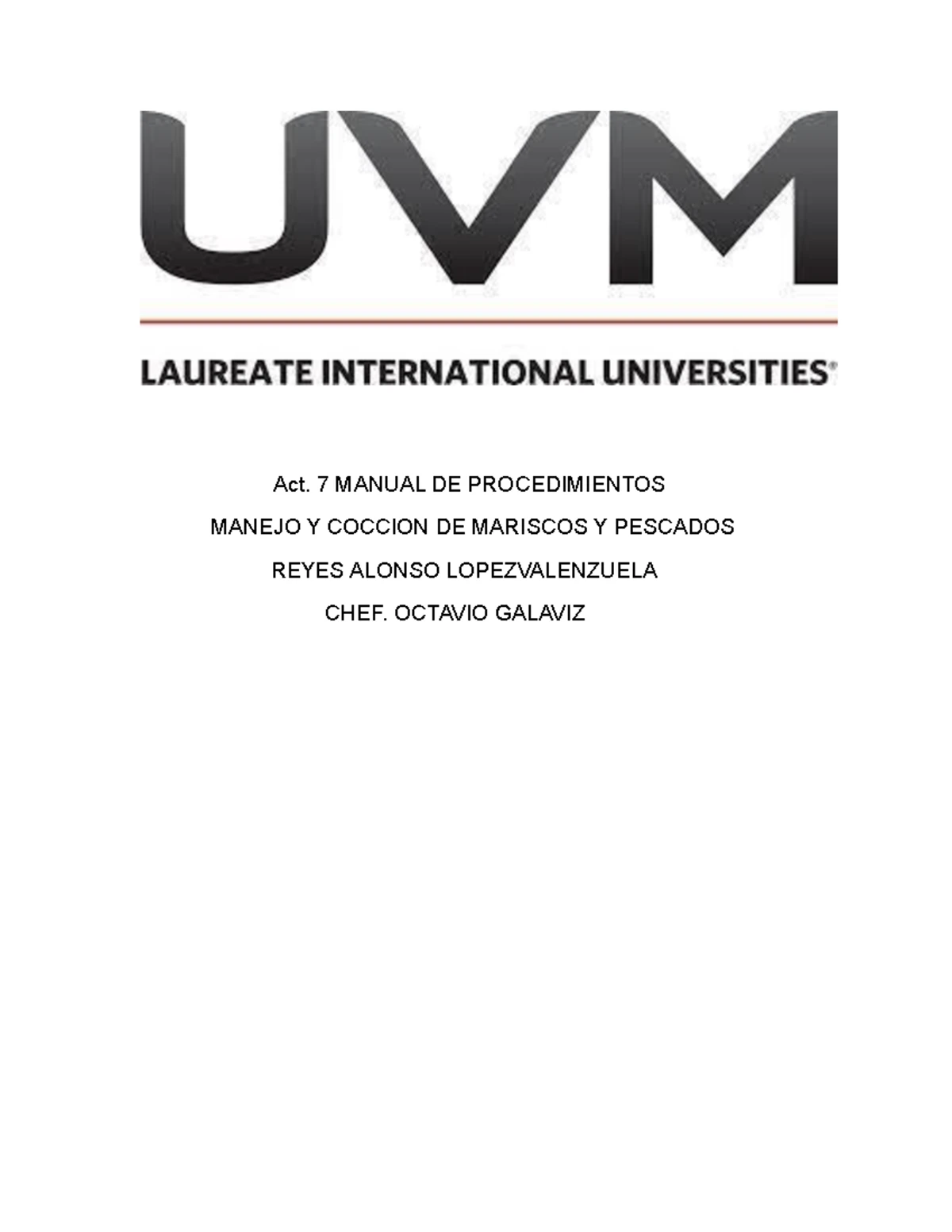 A7 RALV: Manual de Procedimientos para el Manejo de Mariscos - Studocu