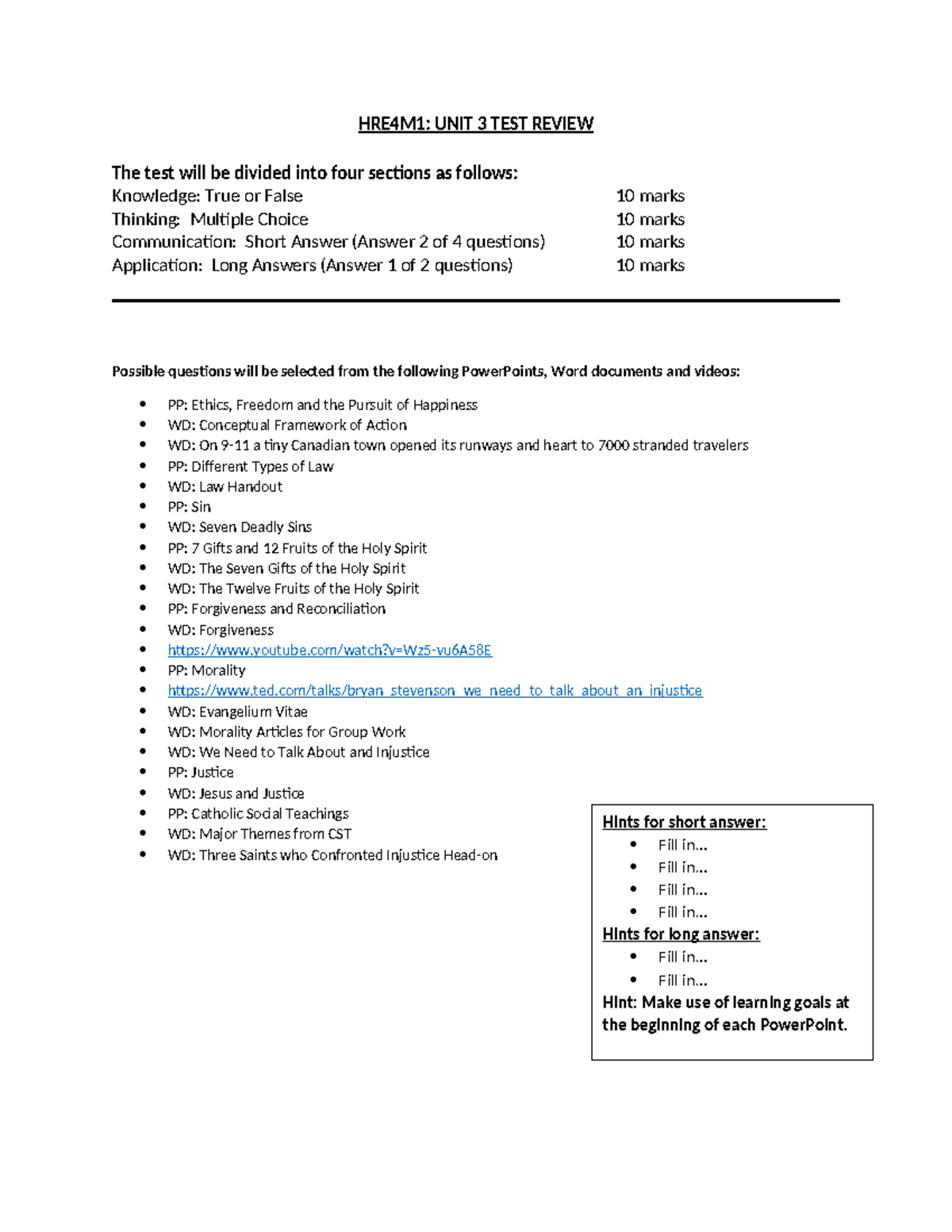 HRE4M1: Unit 3 Test Review Guide and Preparation Tips - Studocu