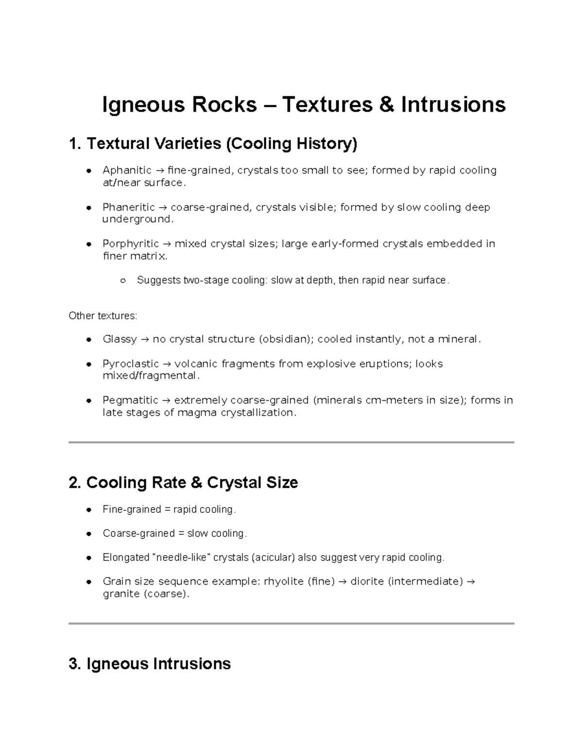 Igneous Rocks: Textures, Intrusions, & Economic Importance Notes - Studocu