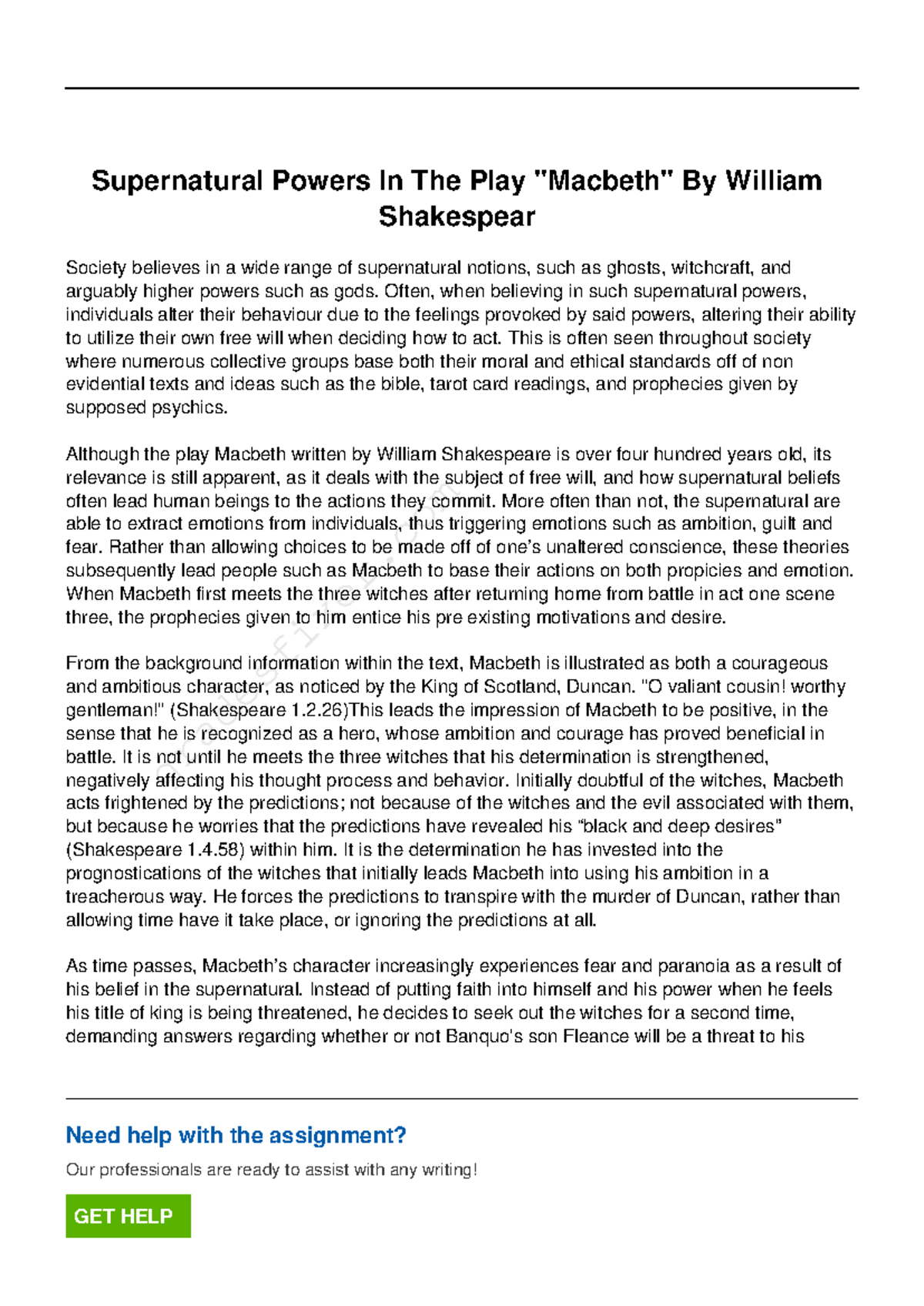 Supernatural powers in the play macbeth by william shakespear ...