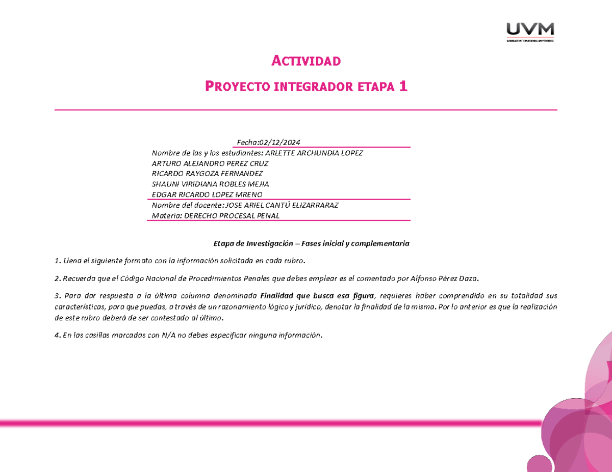 A5 PI E1 EQ6 DPP - trabajo de 10 obligatorio - ACTIVIDAD PROYECTO INTEGRADOR ETAPA 1 Fecha: 02 / ...
