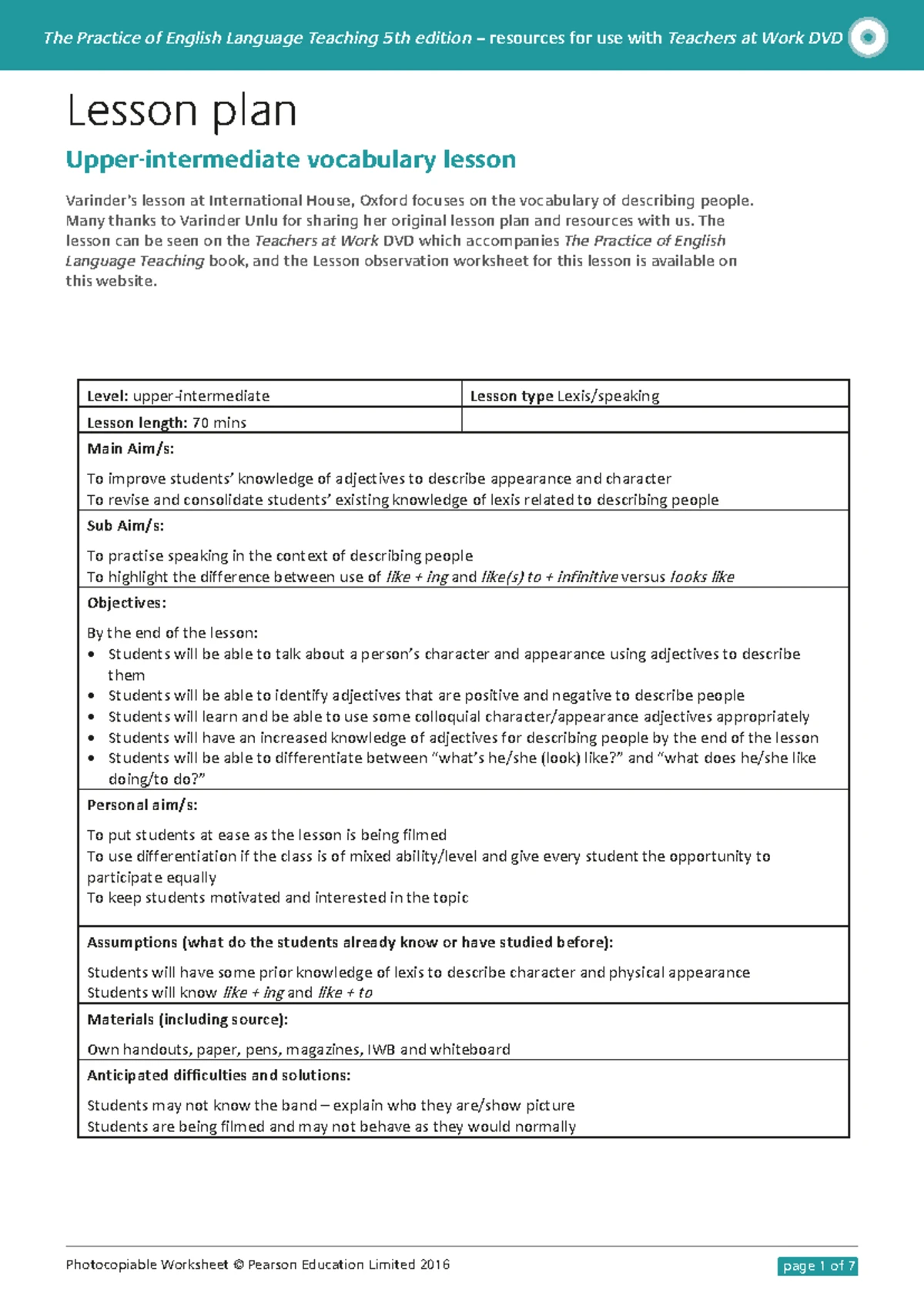 Pre-Intermediate (A2-B1) Vocabulary: Describing Appearance Guide - Studocu