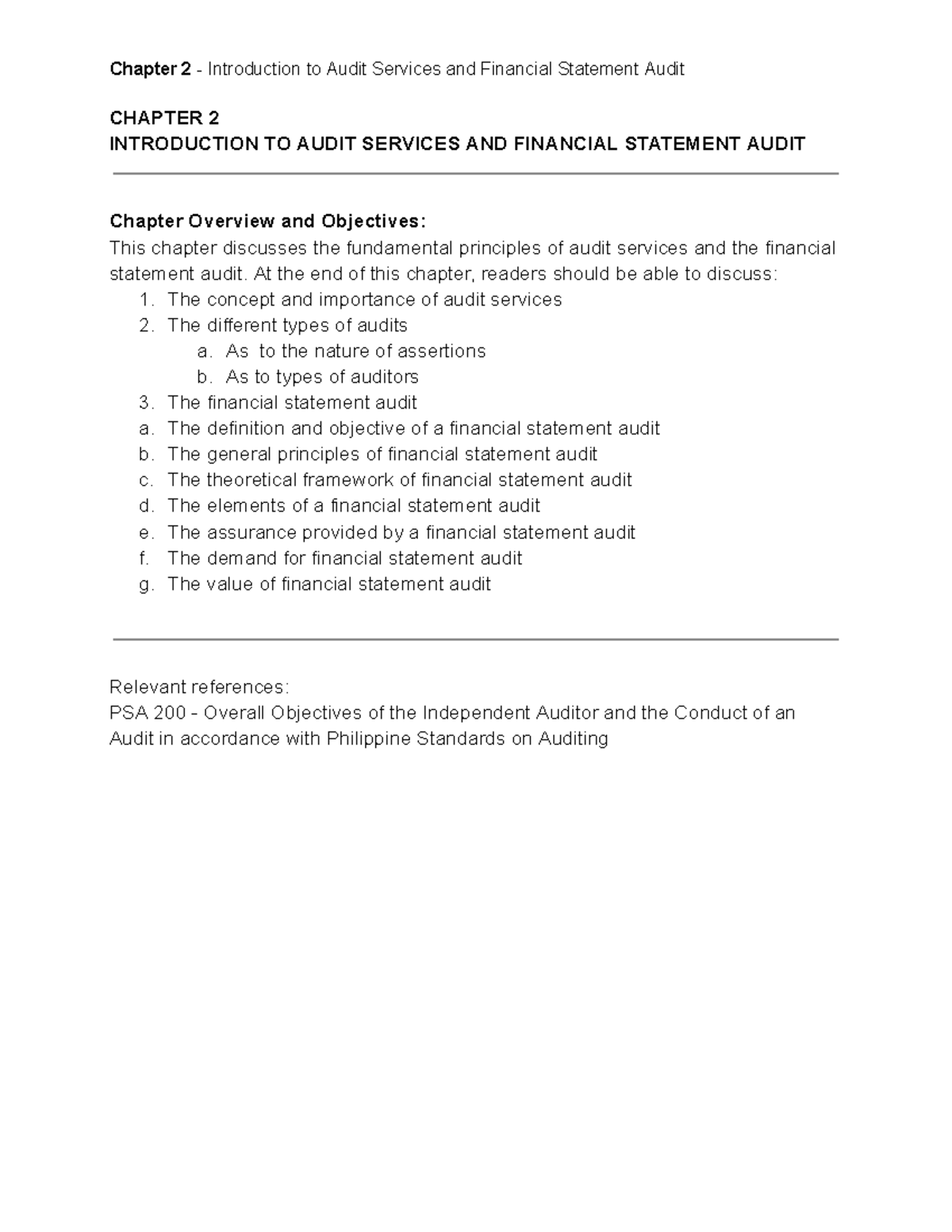 Chapter 2: Introduction to Audit Services & Financial Statement Audit ...