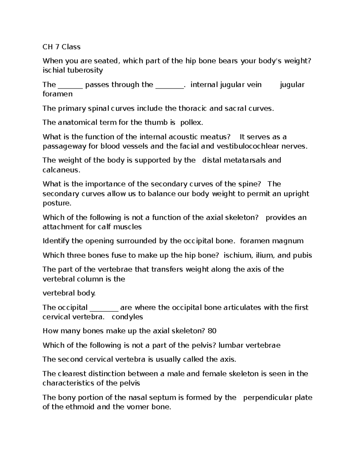 CH 7 Class - Anatomy & Physiology 1: The Human Skeleton Explained - Studocu