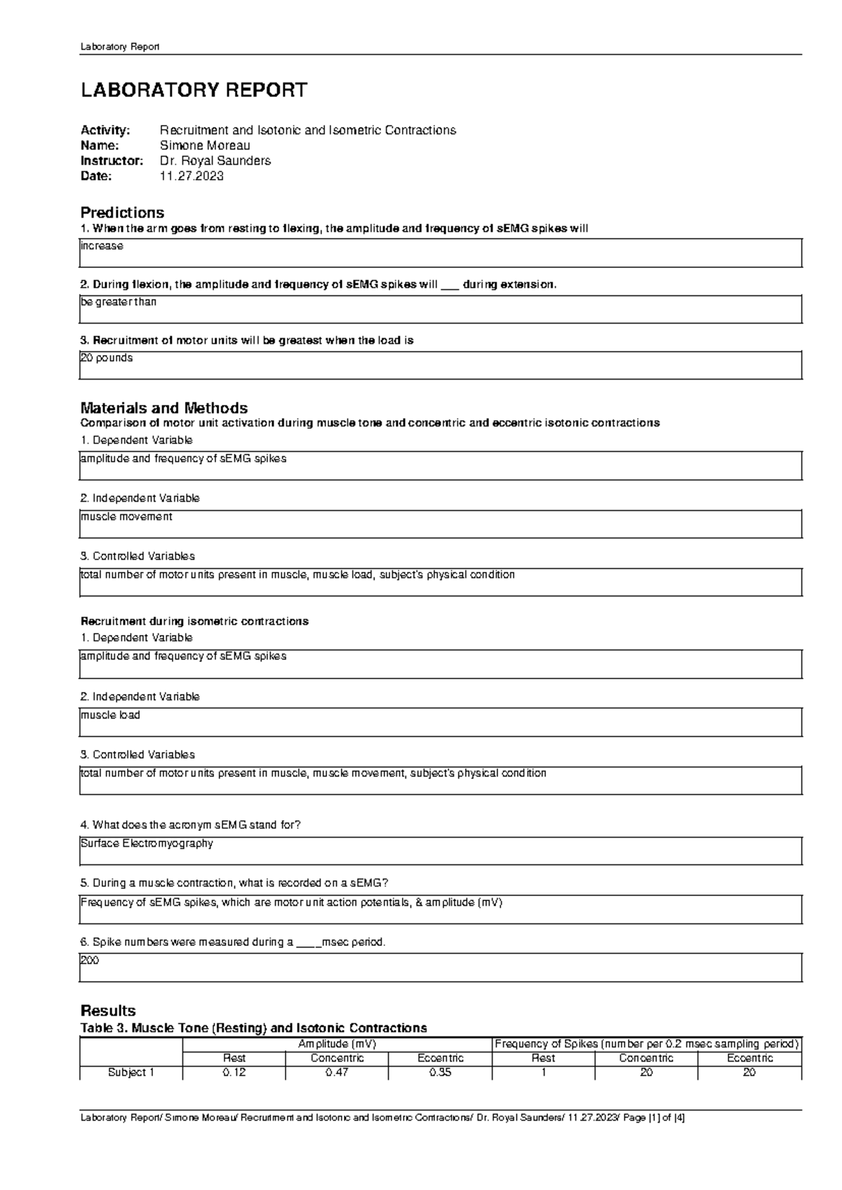 Muscle Contraction Power: Phys Lab Report on Recruitment and Forces ...
