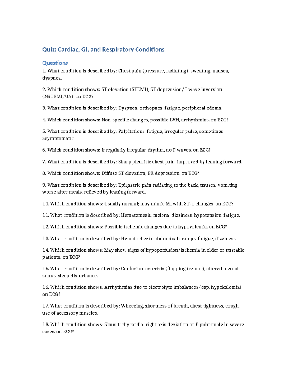 3 Clinical Conditions Quiz with Answers - Quiz: Cardiac, GI, and ...