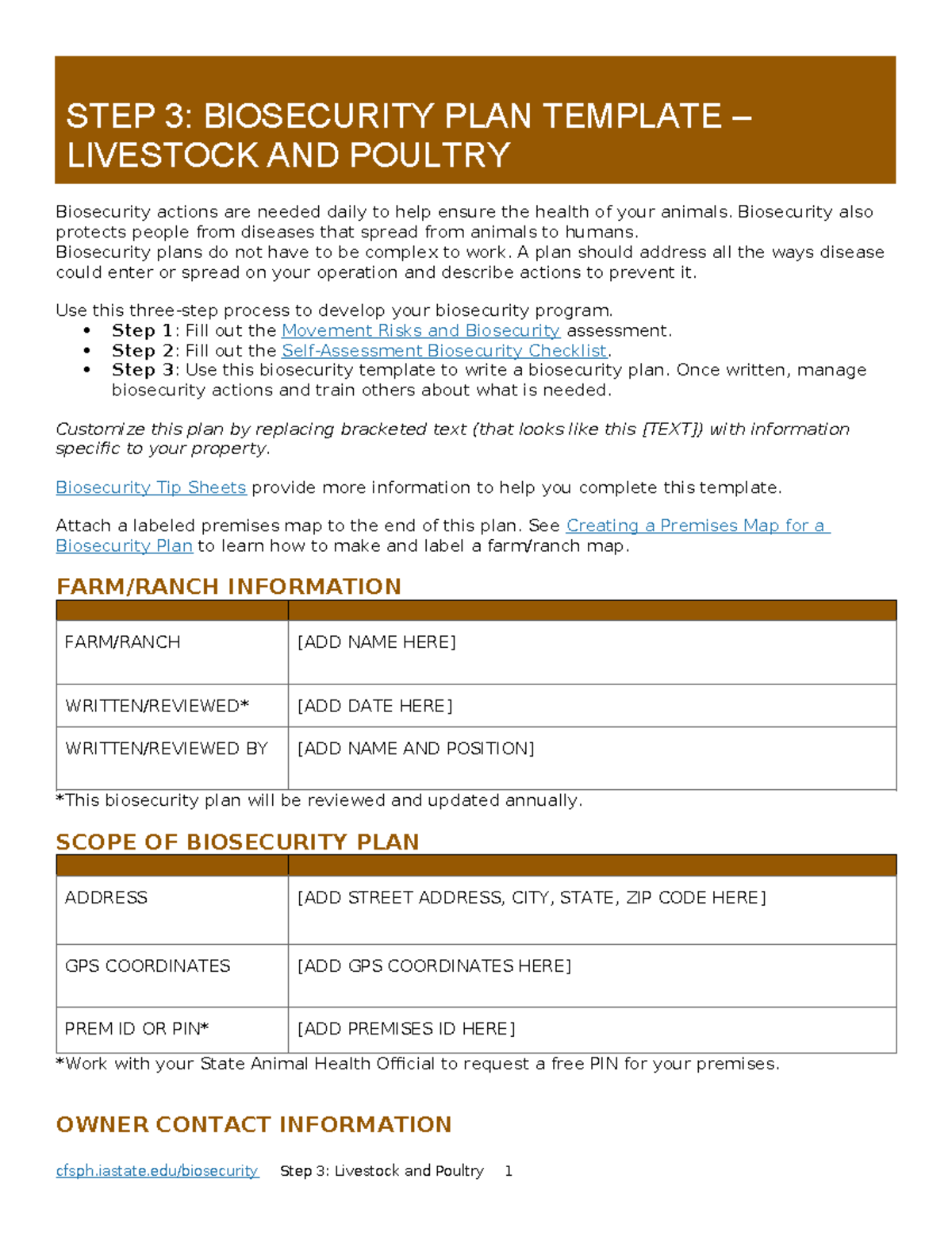 Step 3: Biosecurity Plan Template for Livestock and Poultry - Studocu