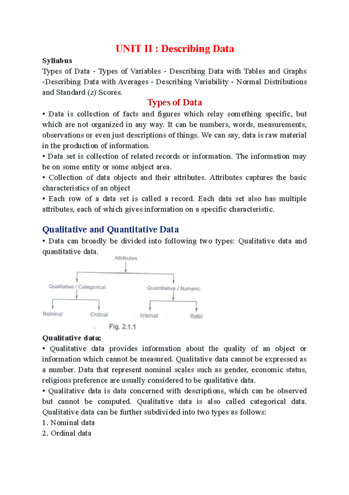 UNIT II: Data Description Concepts and Classification Notes - Studocu