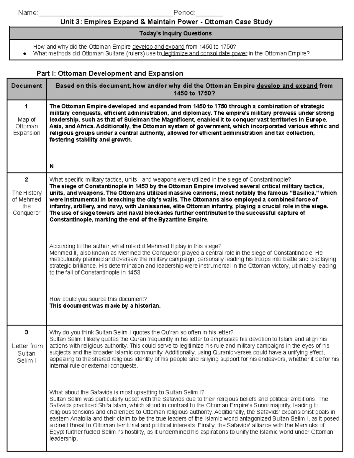TP 3.1 3.2 Ottoman Empire Expansion & Power Consolidation Case Study ...