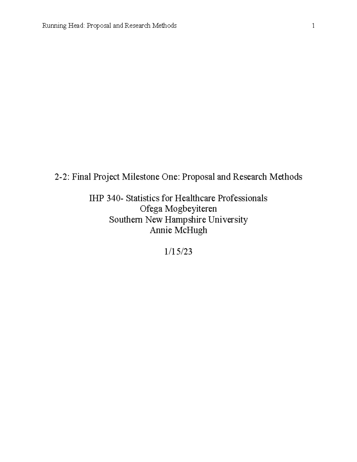 IHP 340: Final Project Milestone 1 - Proposal & Research Methods - Studocu
