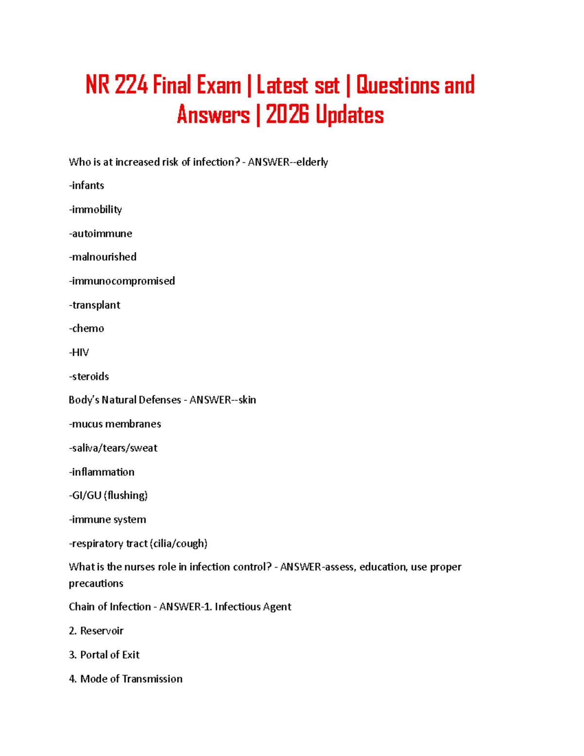 NR 224 Final Exam Study Guide: Key Concepts & Q&A 2026 - Studocu
