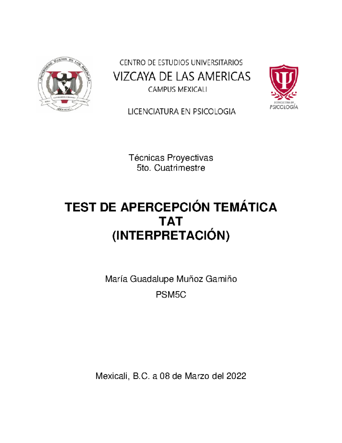Interpretación Psicológica del Test de Apercepción Temática TAT - PSM5C ...