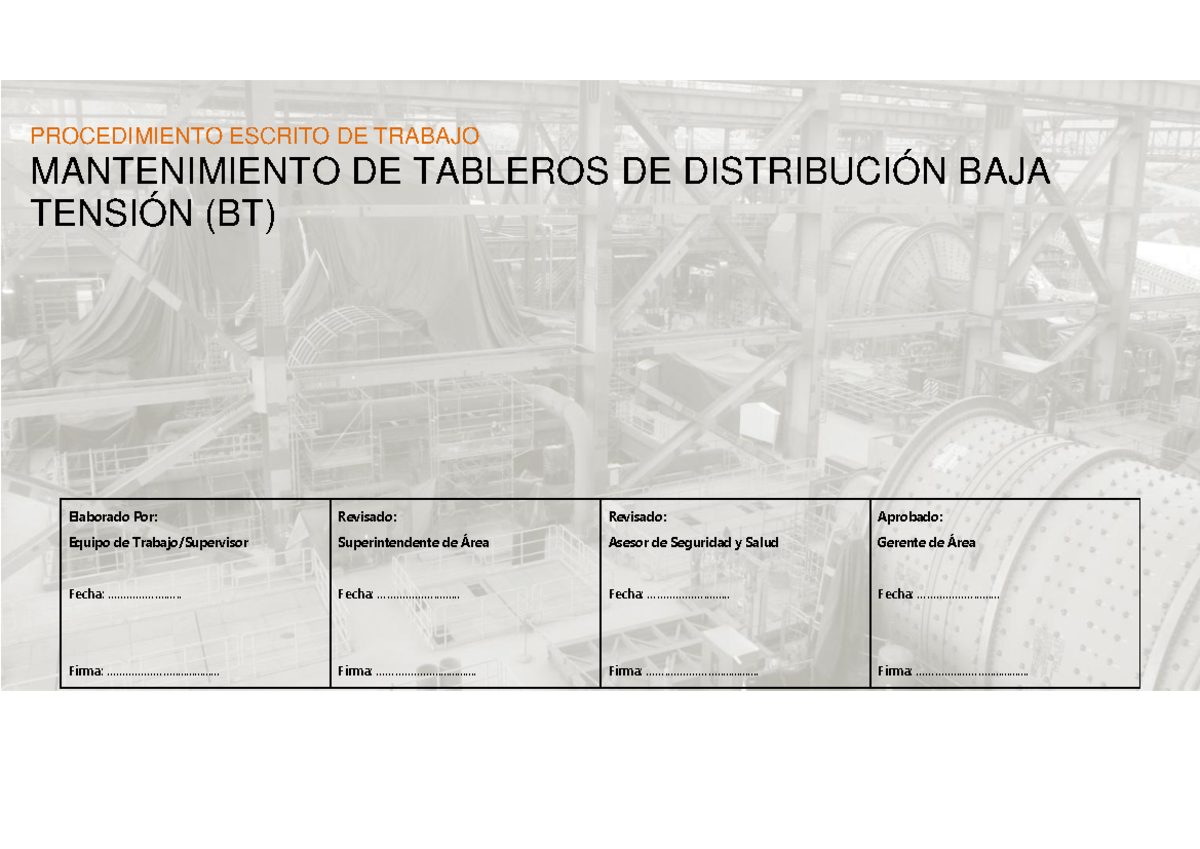 Mantenimiento de Tableros de Distribución BT: Procedimiento Escrito ...