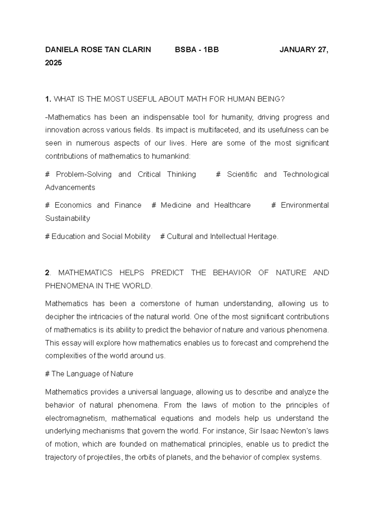 BSBA 1BB Lecture Notes: The Importance of Math in Human Progress - Studocu