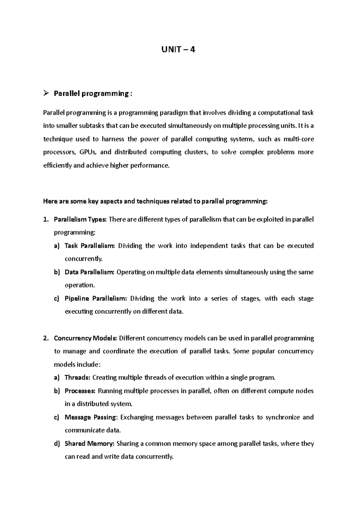 Parallel Programming Concepts in HPC - UNIT 4 Summary - Studocu