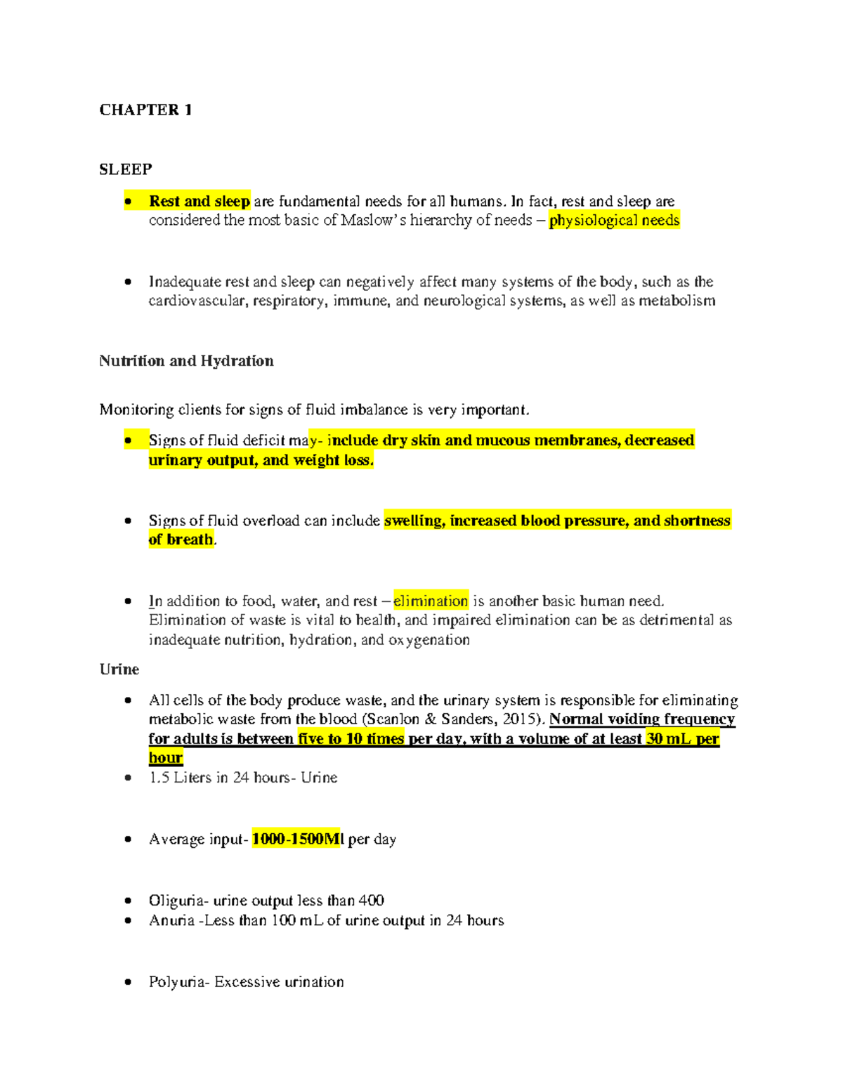Ccc1 Review FOR TEST 1 - Notes - CHAPTER 1 SLEEP Rest and sleep are ...