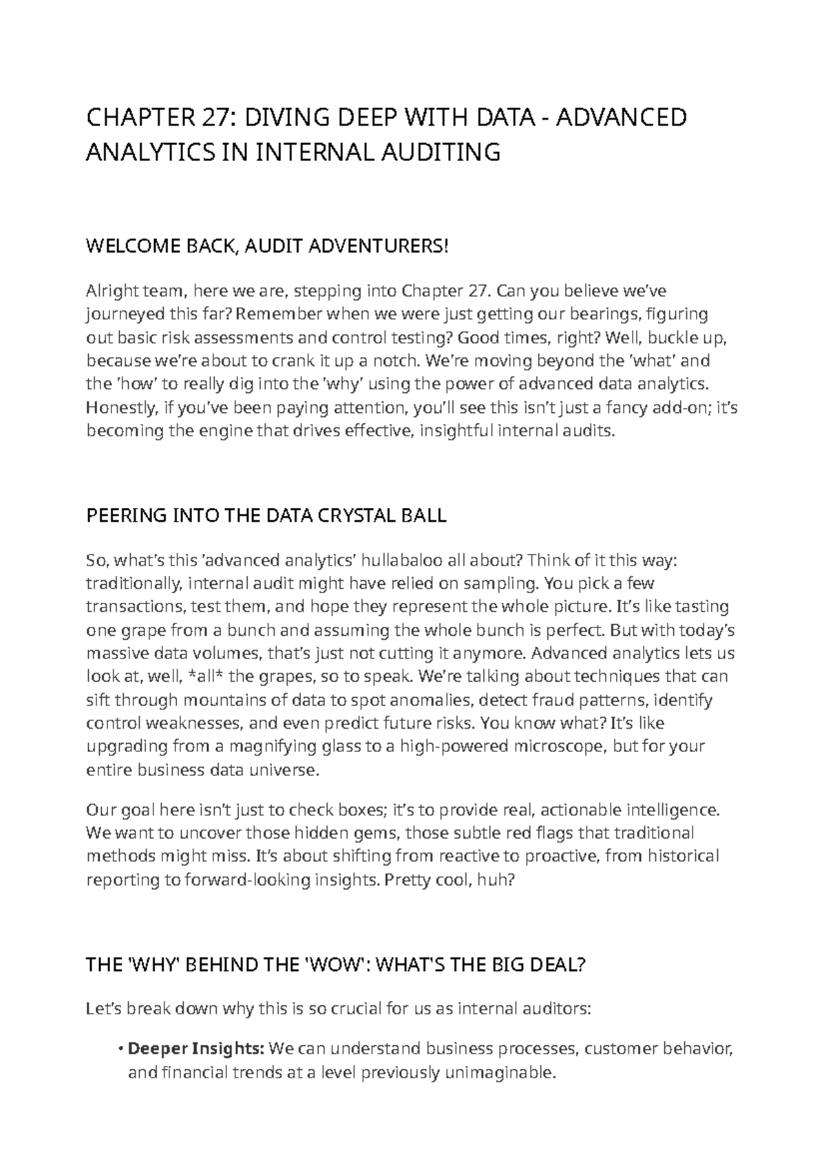 Internal Auditing Insights: Advanced Analytics in Chapter 27 - Studocu