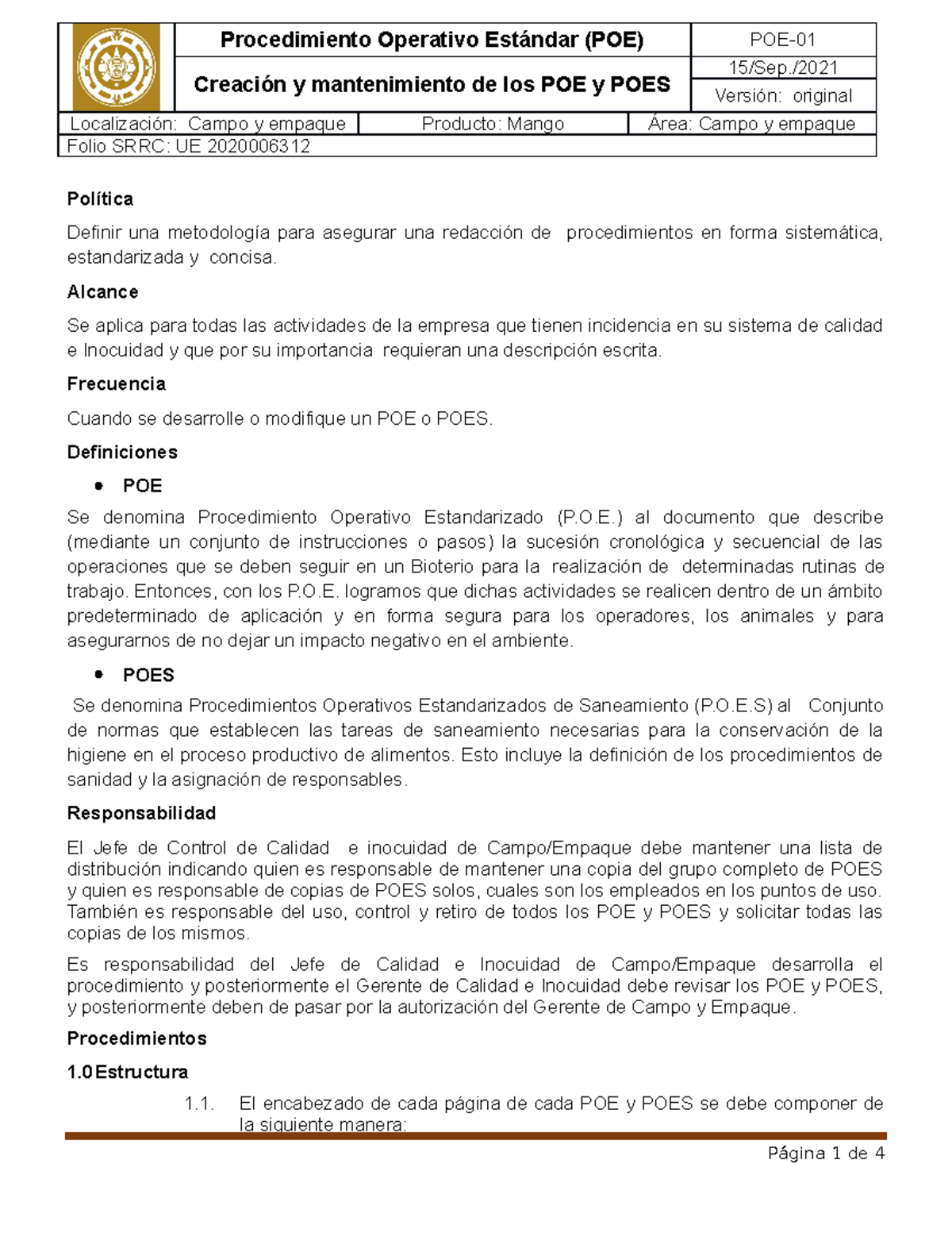 POE.01. Metodología para la Creación y Mantenimiento de POE y POES ...
