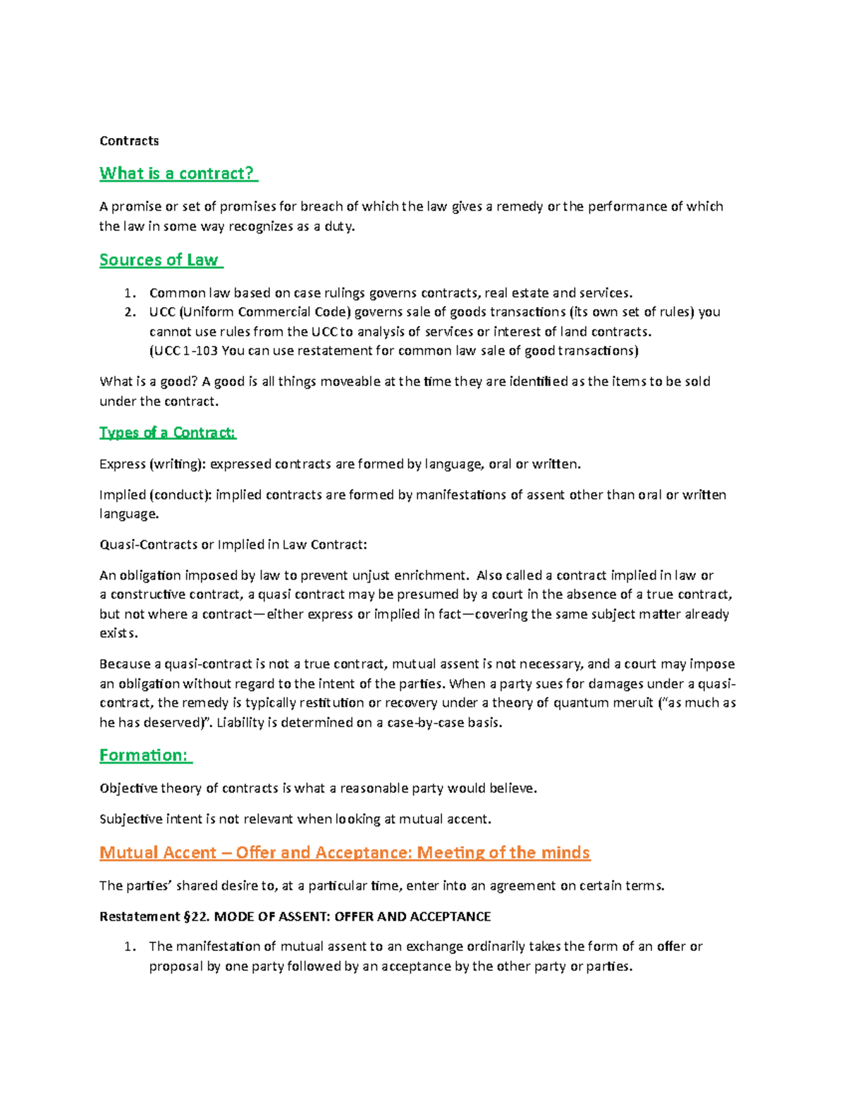 Contracts Outline - Final Edition (Legal Studies 101) - Studocu