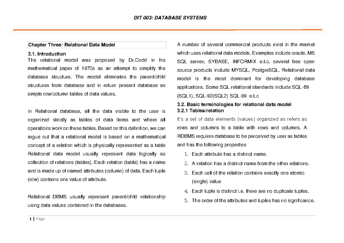 Chapter 3-Relational data model - Chapter Three: Relational Data Model ...