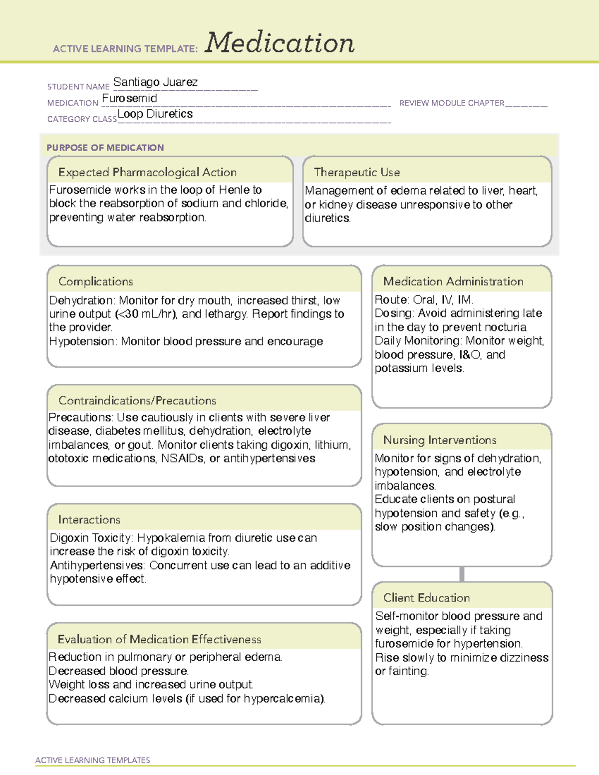Furosemide Med - Summary of medication, done in according to template ...