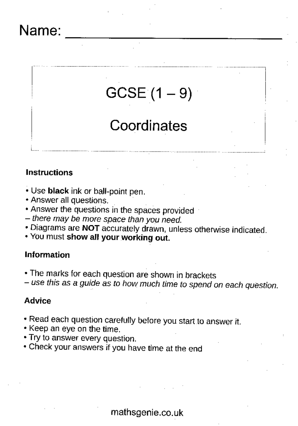 GCSE Maths Coordinates Practice Questions - Studocu