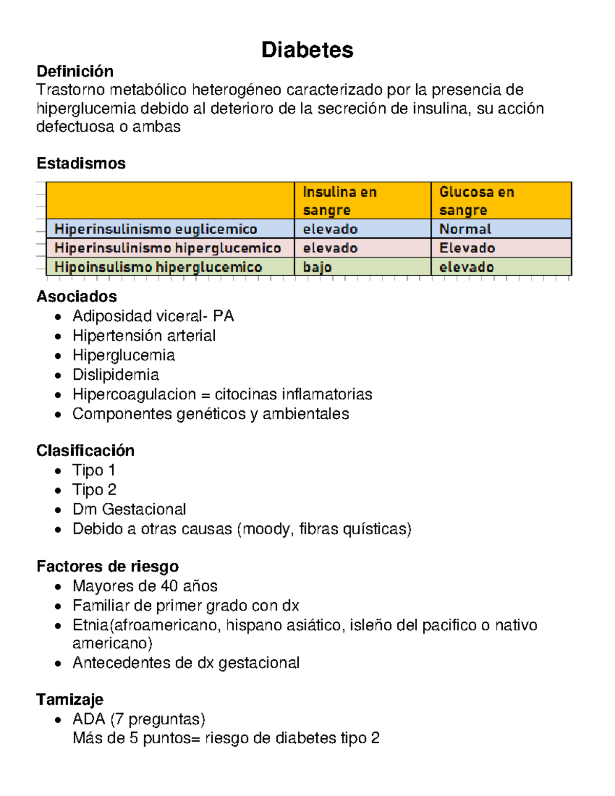 Diabetes Mellitus: Definición, Clasificación y Tratamiento (DM1) - Studocu