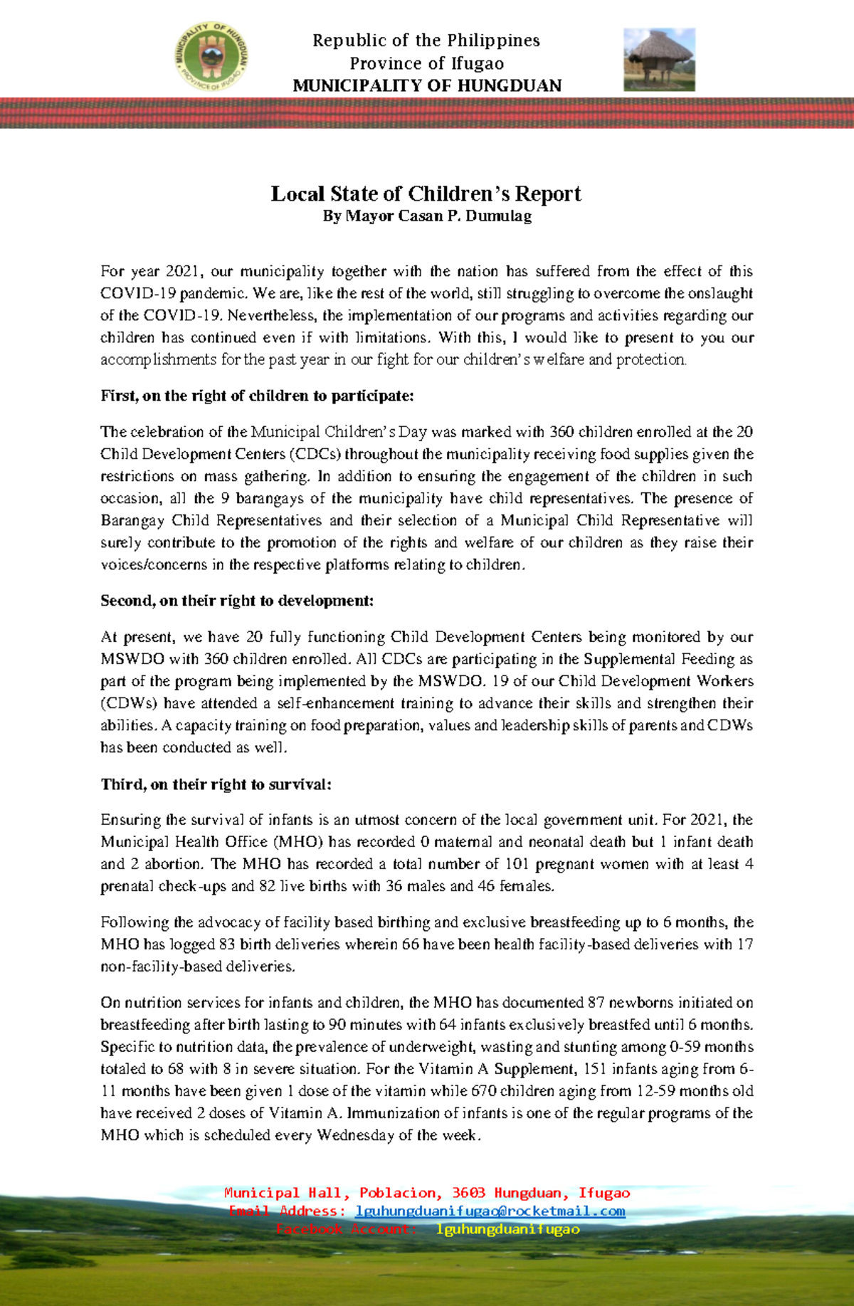 Local State of Children's Report 2021: Ifugao Municipality Update - Studocu