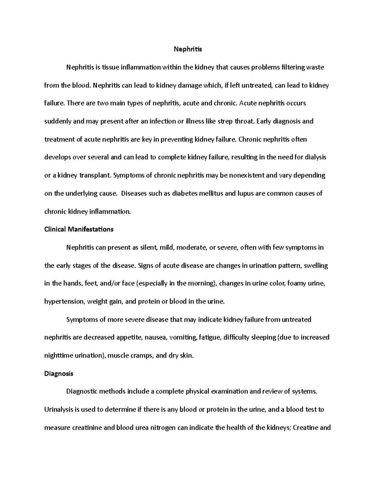 Nephritis synthesis - Nephritis Nephritis is tissue inflammation within ...