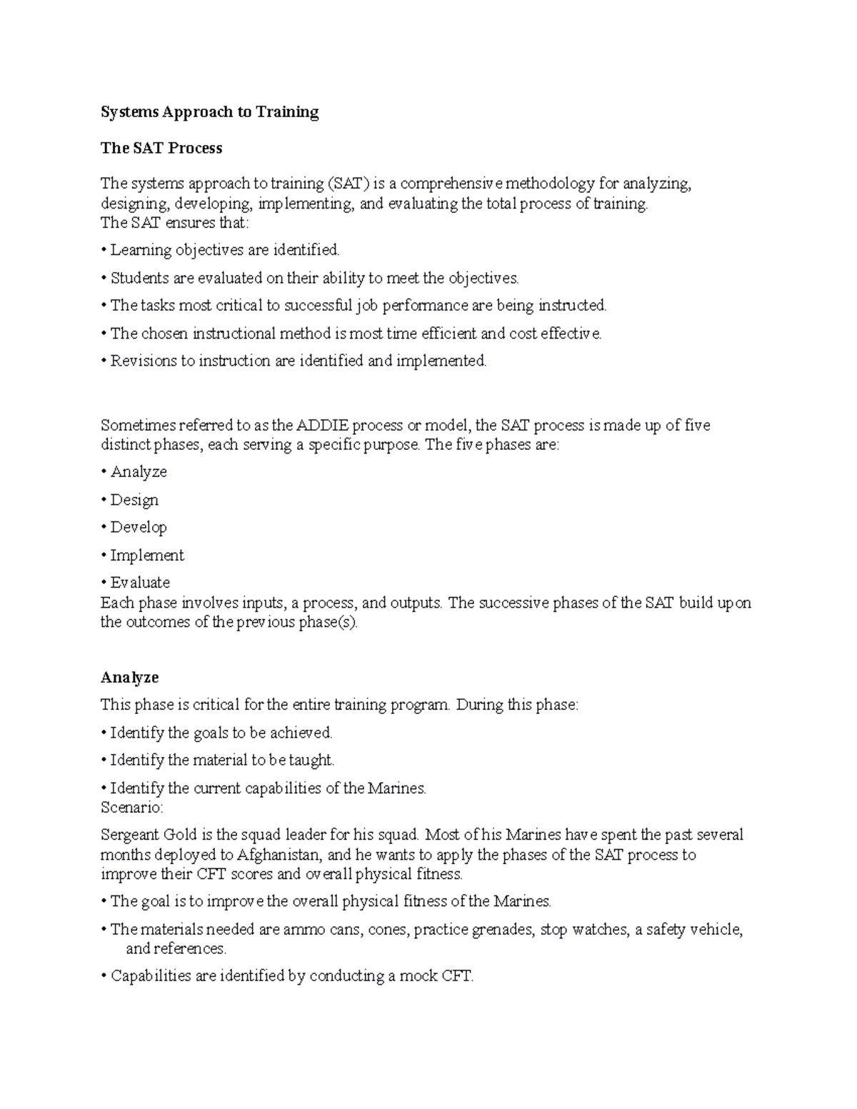 Training Sgt's Course: Systems Approach to Training Overview and Quiz ...