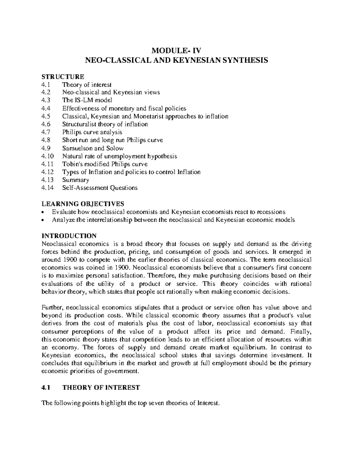 Module 4 MA Advanced Macroeconomics: Neoclassical vs Keynesian ...