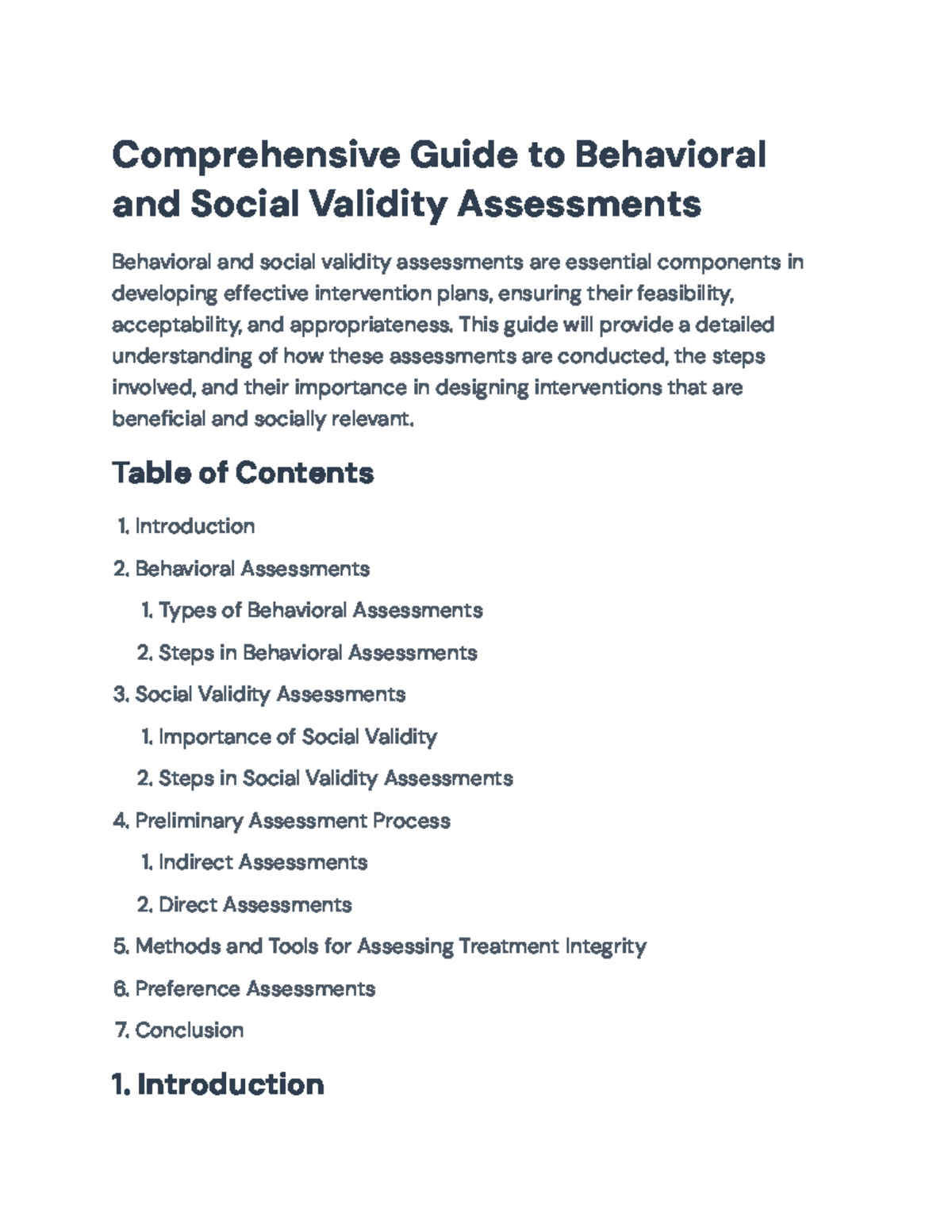 Comprehensive Guide to Behavioral & Social Validity Assessments - Studocu