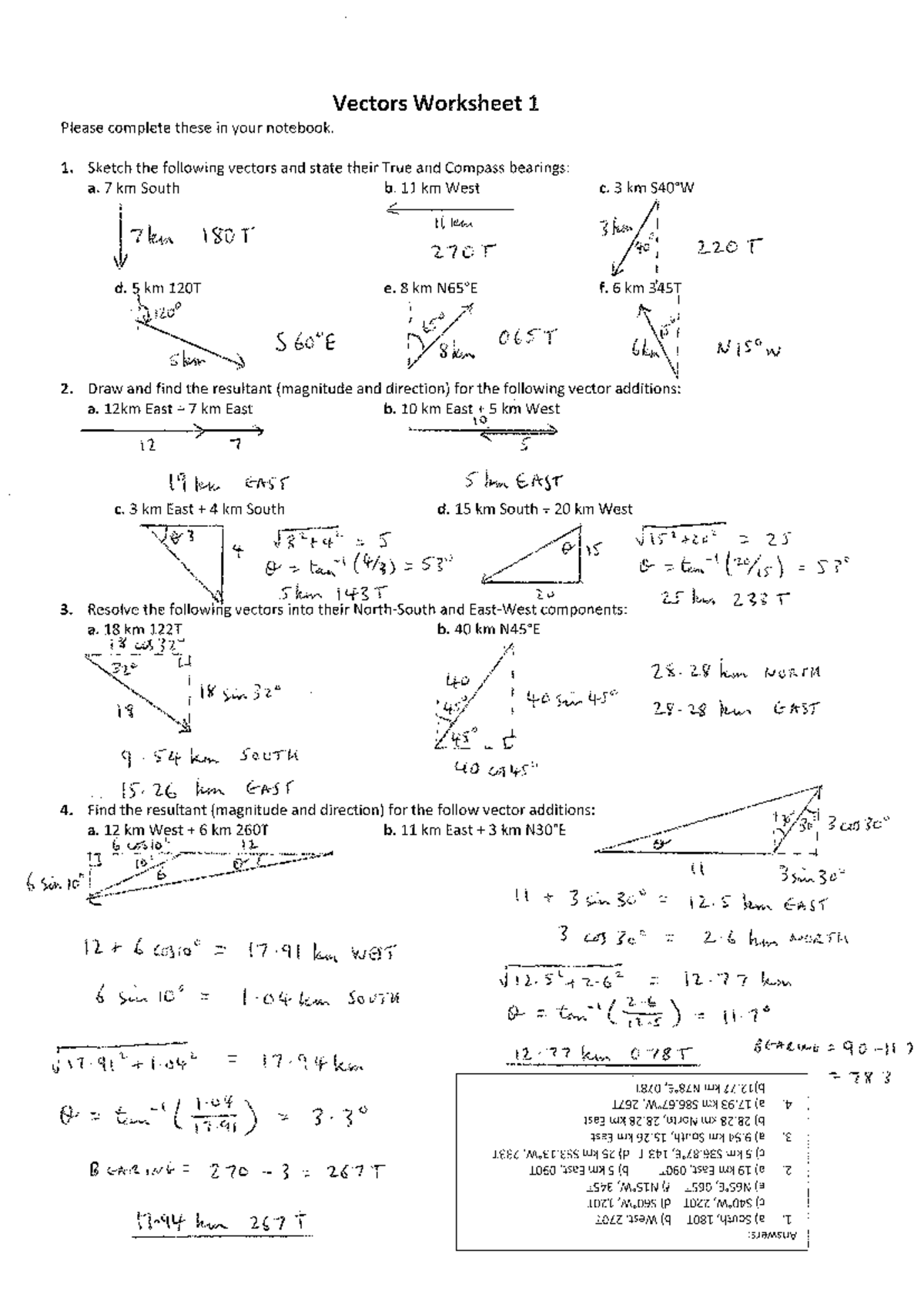 Vector Worksheet 1 Solutions: Bearings and Resultants - Studocu