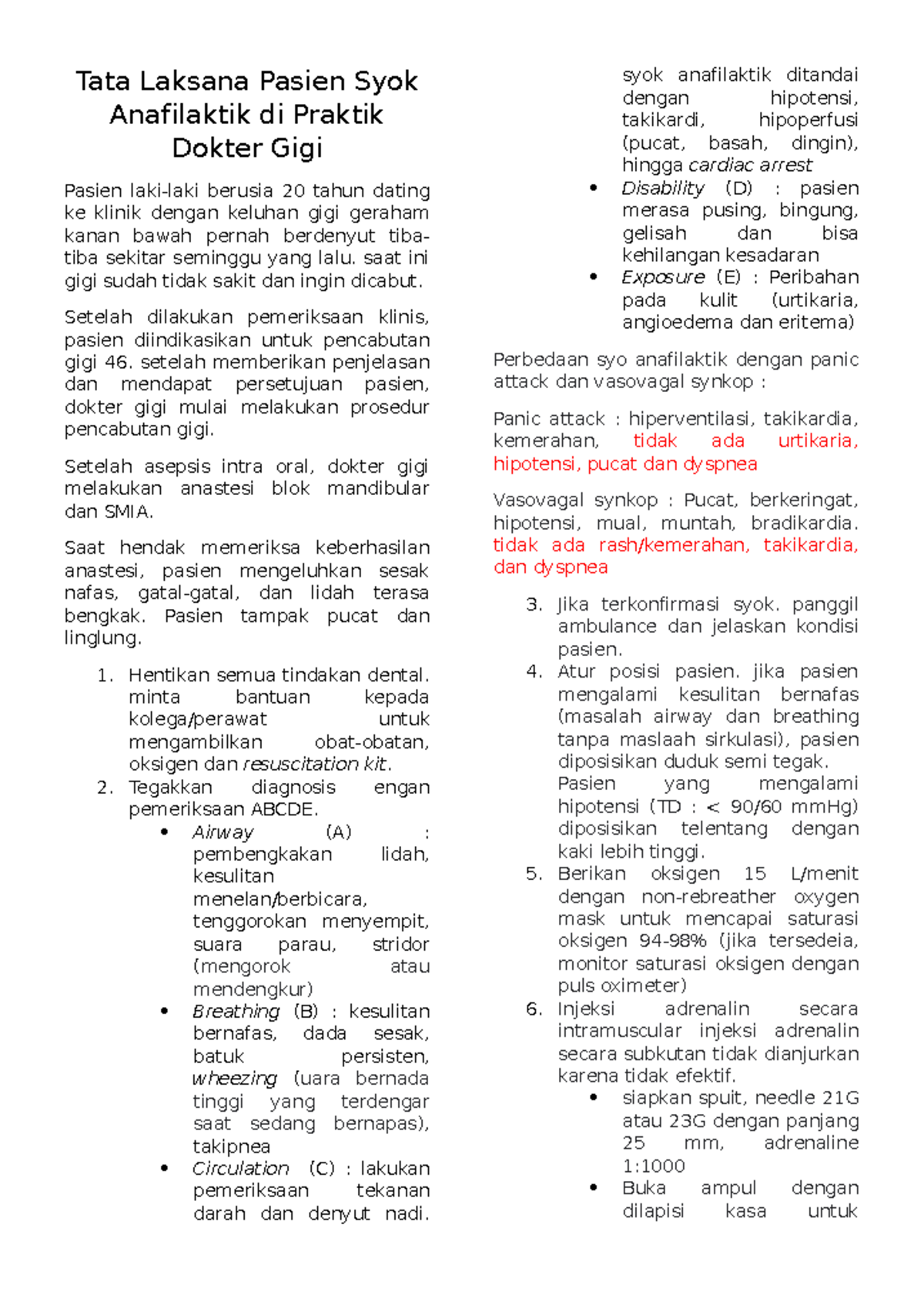 Tata Laksana Syok Anafilaktik di Praktik Dokter Gigi: Panduan Klinis dan Prosedur - Studocu