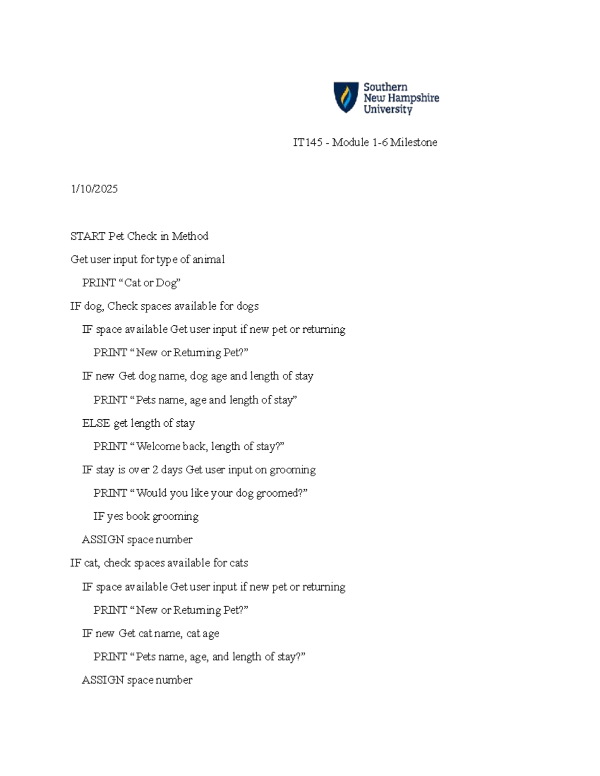 IT145 Module 1 Milestone: Pet Check-in Method Overview - Studocu