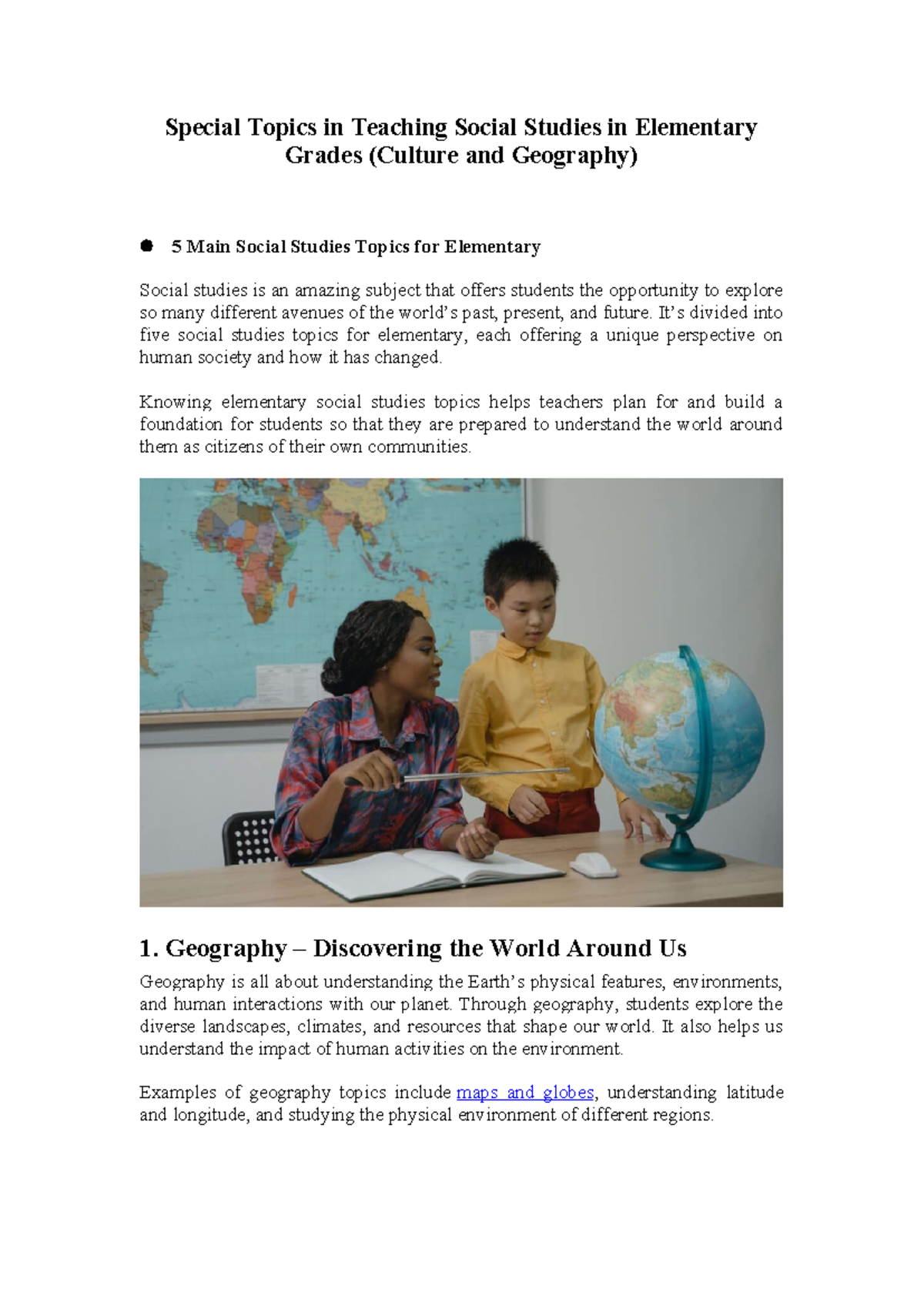 Special Topics in Teaching Social Studies (EDU 101) for Elementary ...