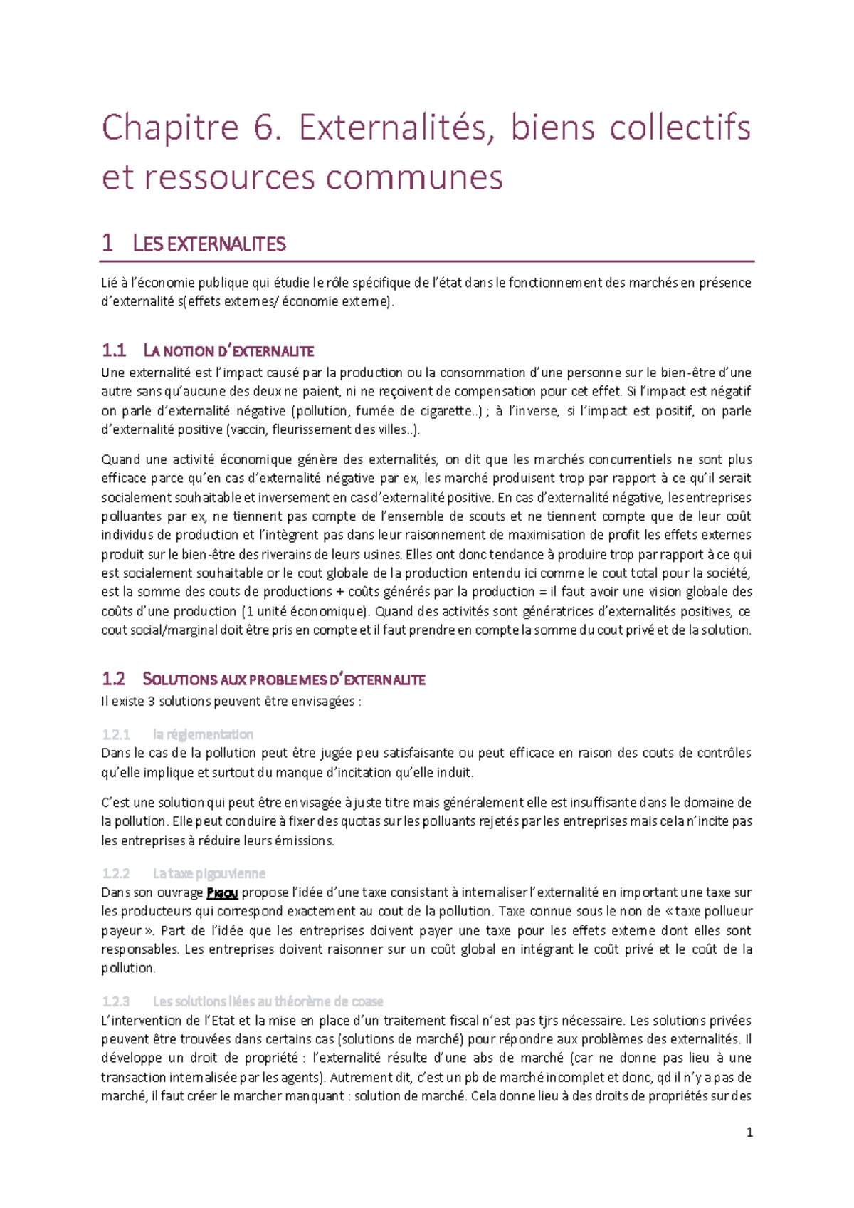 Chapitre 6: Externalités et Biens Collectifs - Analyse Économique - Studocu